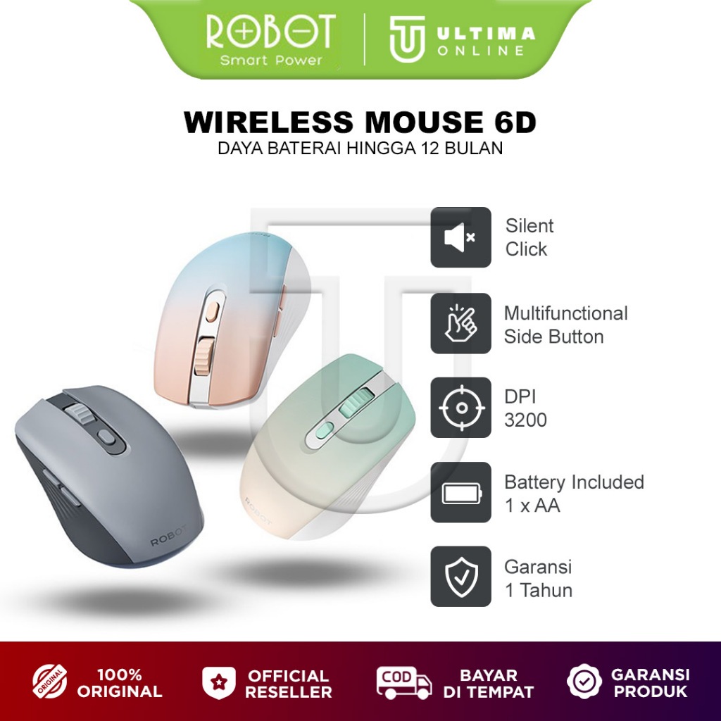 Jual ROBOT Mouse Wireless M370 2.4G Silent Klik Click Optical 3200DPI ...