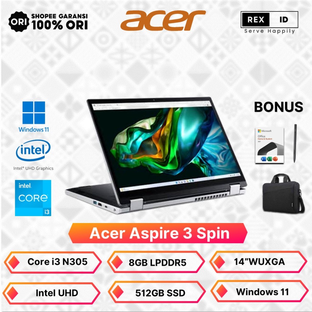 Jual Acer Aspire 3 Spin Core i3 N305 8GB 512SSD 14" WUXGA Touch Screen ...
