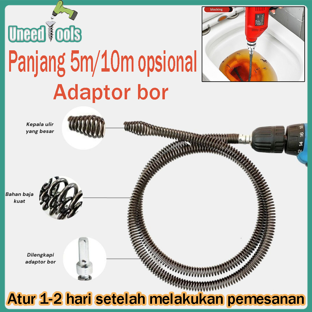 Jual UneedTools 5M/10M Alat Jepit Kawat Pembersih Saluran Kawat Pipe Mampet Cleaner Kawat Dengan ...