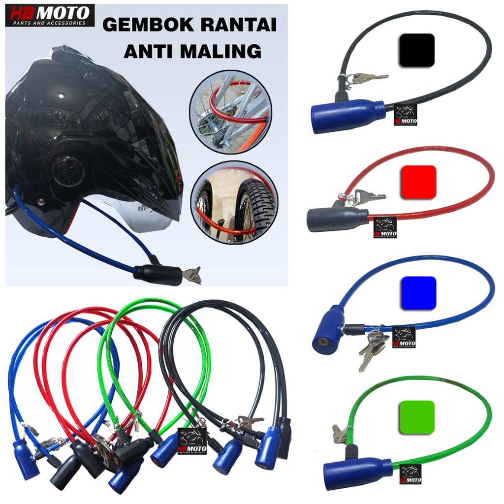 Jual Gembok Kawat Sepeda 65cm Kunci Helm Motor/Kunci tali Gembok kawat ...