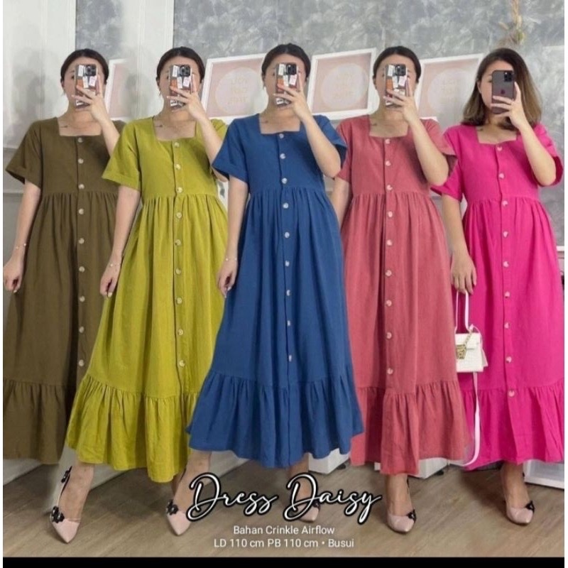 Jual DELA Dress Crinkle Airflow Full kancing Kekinian Murah Meriah / Dres Polos Kringkel ...