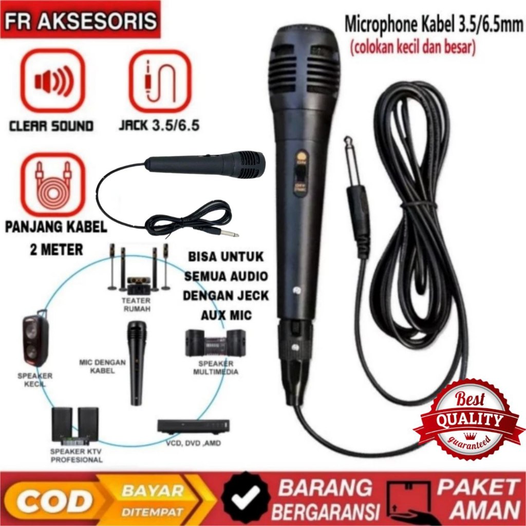 Jual Microphone Kabel Karaoke Colokan Kecil 3.5mm Dan Besar 6,5mm Mic ...