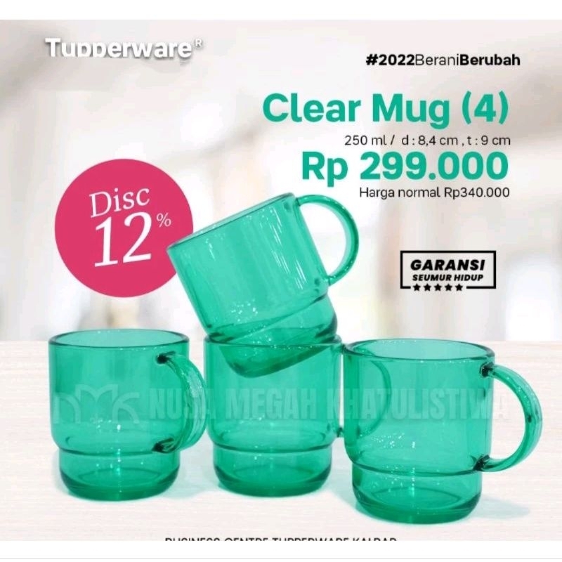 Jual Tupperware clear mug set(4 pcs) dan Cristal tumler pich (4 pcs ...