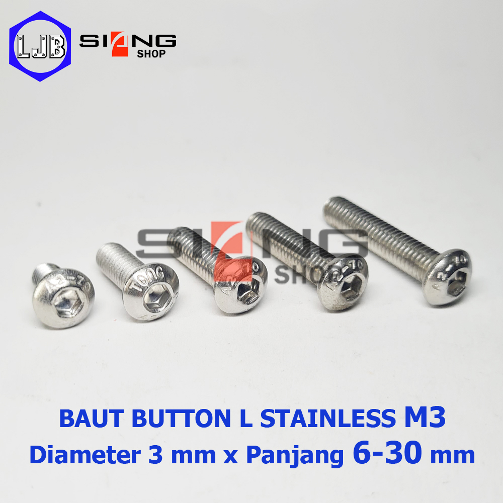 Jual Baut Button L M3 Stainless 304 A2-70 Panjang 6 sd 30 mm | Shopee Indonesia