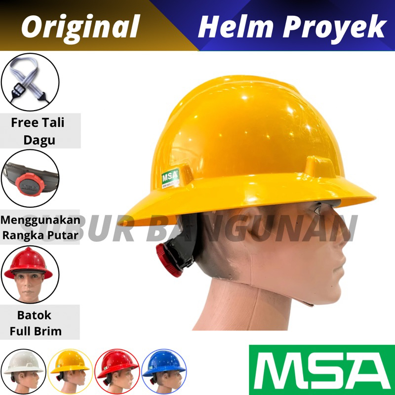 Jual helm safety proyek MSA lokal FULL BRIM kuning + fastrack ( putar ...