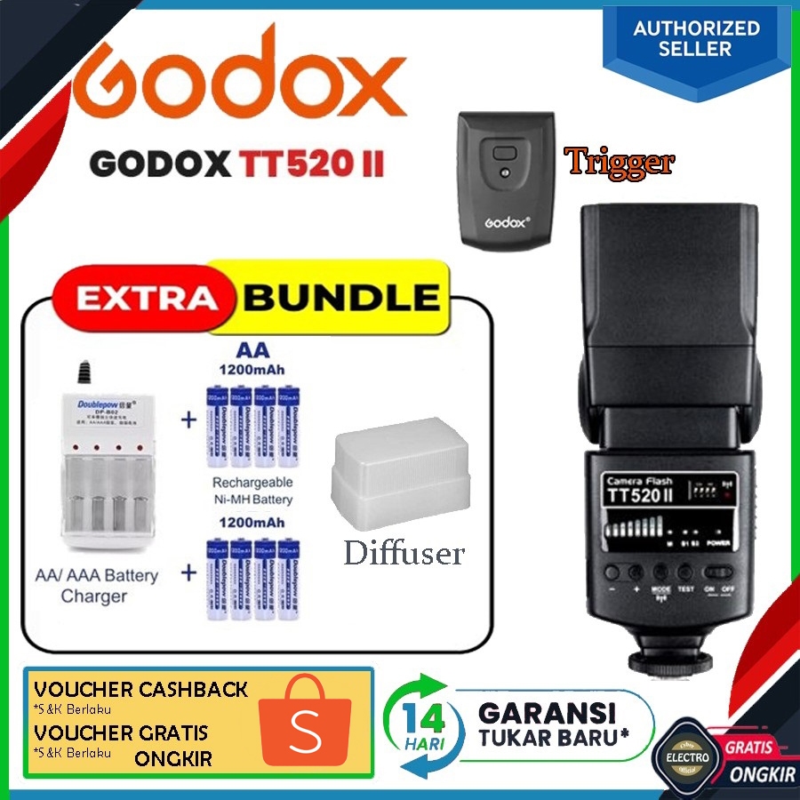 Jual GODOX TT520 II TT520II TT 520 II FLASH KAMERA DSLR MIRORLESS ...