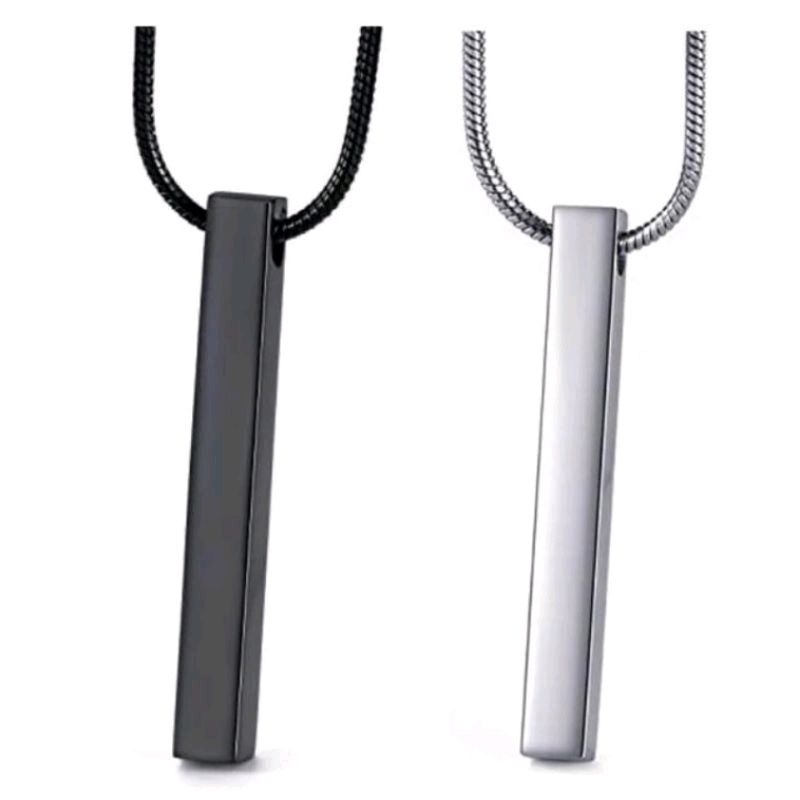 Jual kalung titanium bulat belut silver dan hitam bandul balok hitam ...