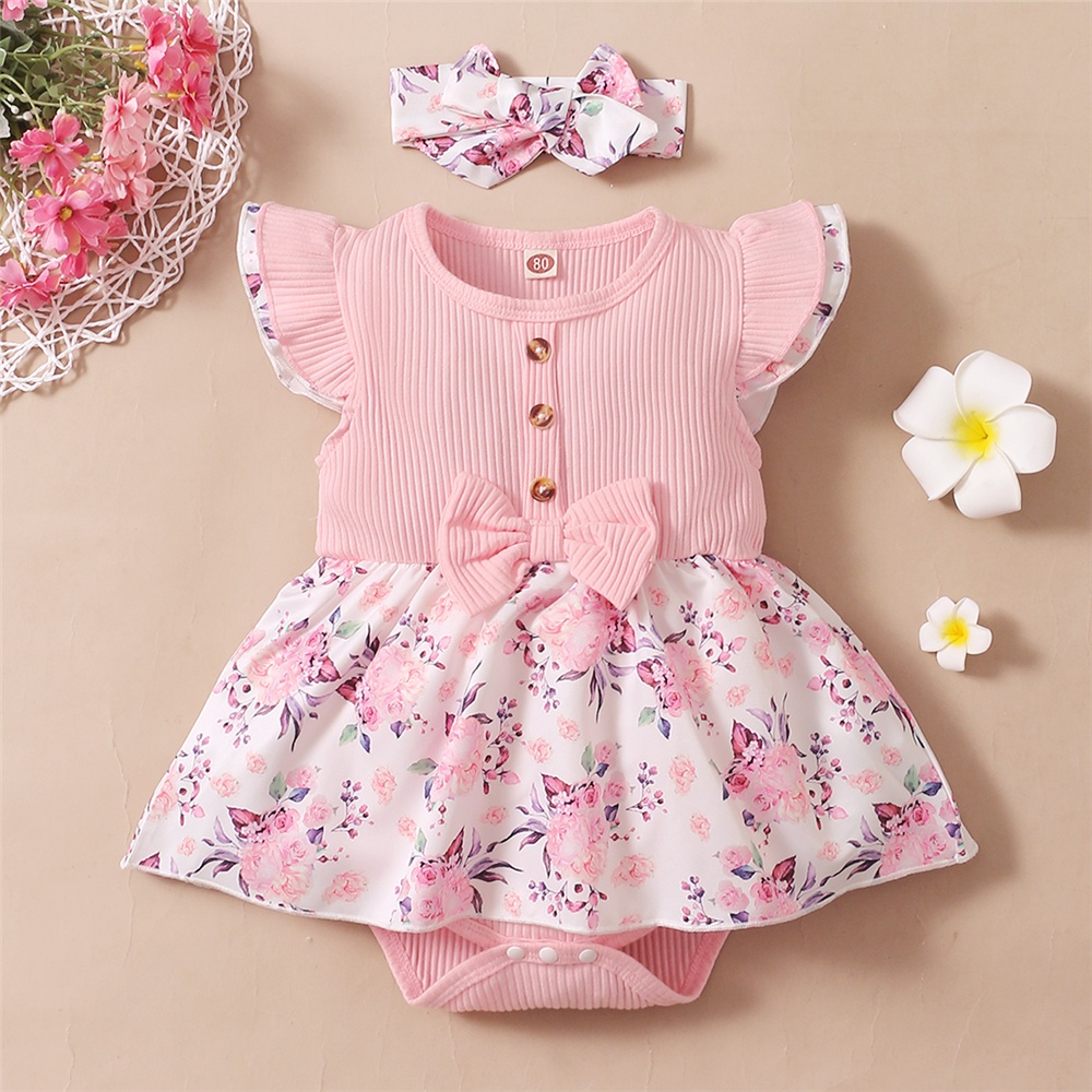 Jual 0-18 Months Baby Clothes Newborn Baby Girl Bodysuit Fly Sleeves ...