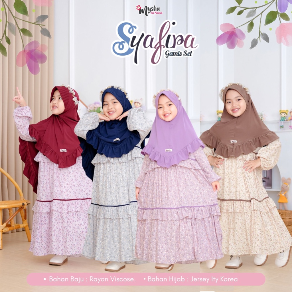 Jual Mysha Kids Muslimah - Gamis Anak Perempuan SYAFIRA Set Hijab usia ...
