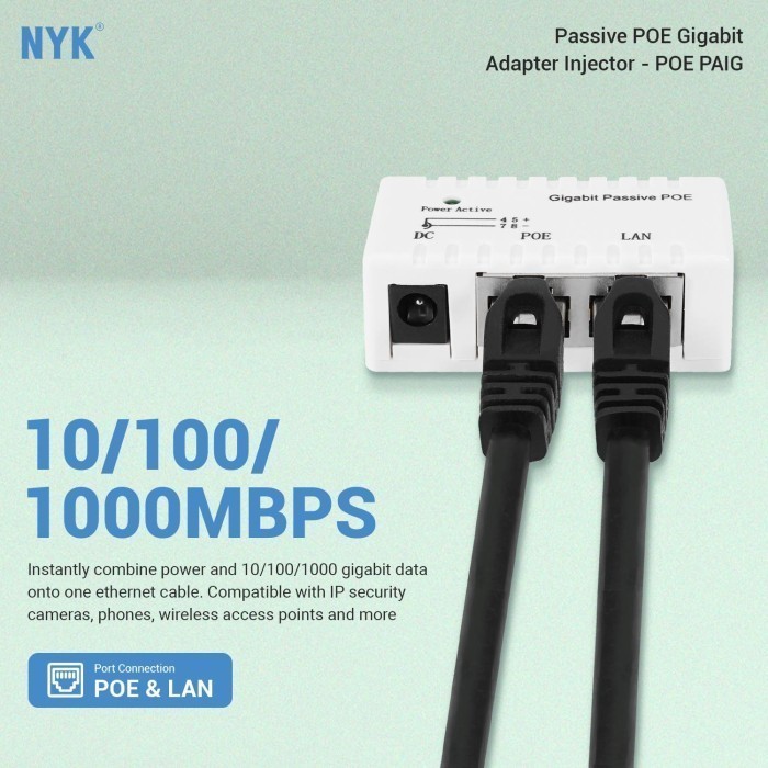 Jual NYK Poe Passive Gigabit 10 100 1000 MBPS/Adapter Injector | Shopee Indonesia