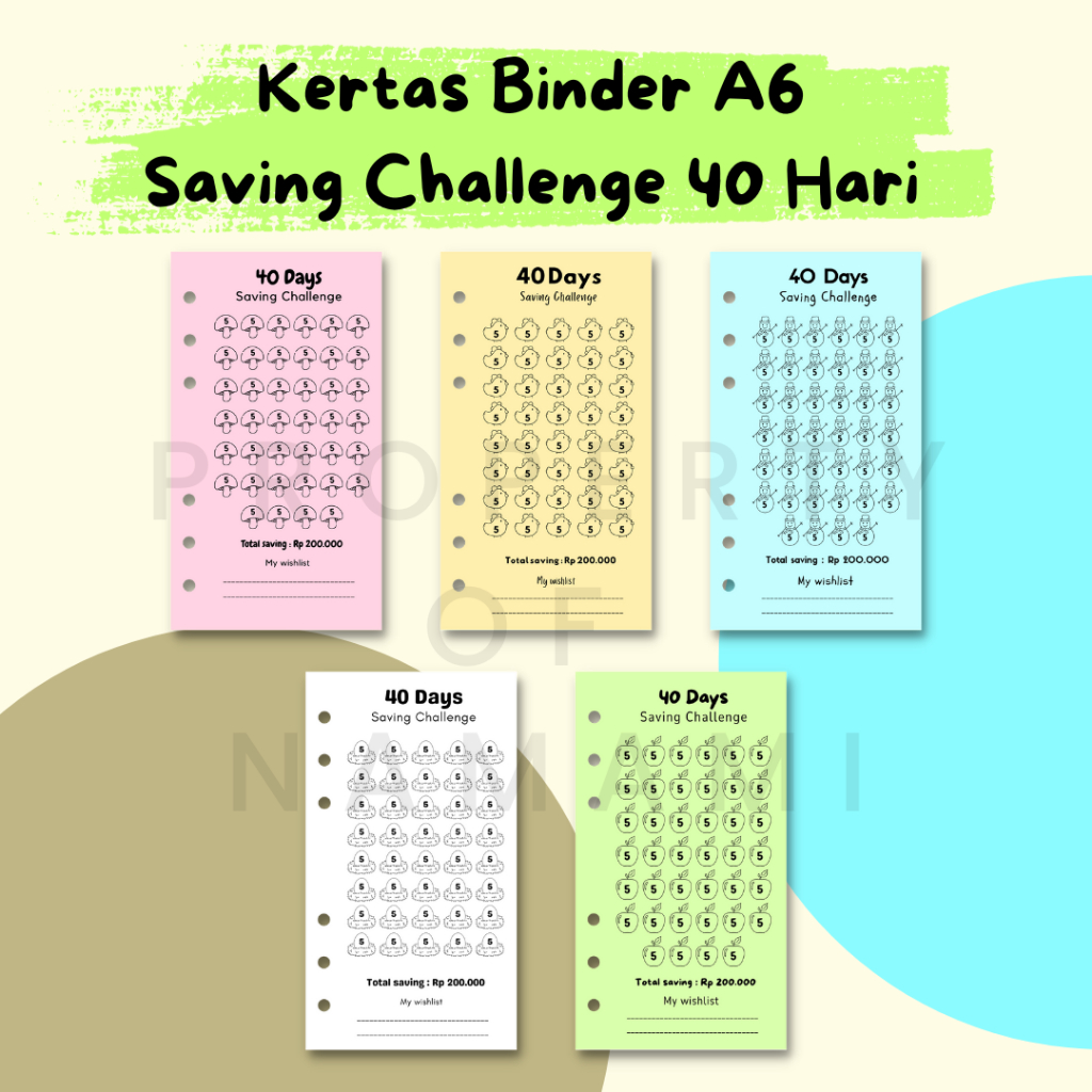 Jual Kertas Binder A6 Lubang 6 Saving Challenge 40 Hari | Shopee Indonesia
