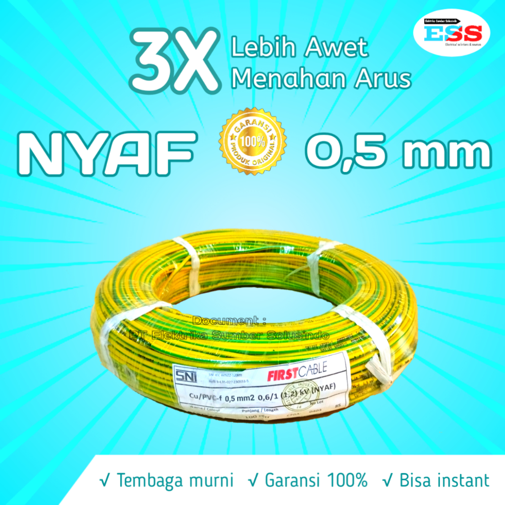 Jual Kabel Ground NYAF 0,5 mm2 - Kabel serabut tunggal tembaga murni 100 meter FIRST CABLE ...