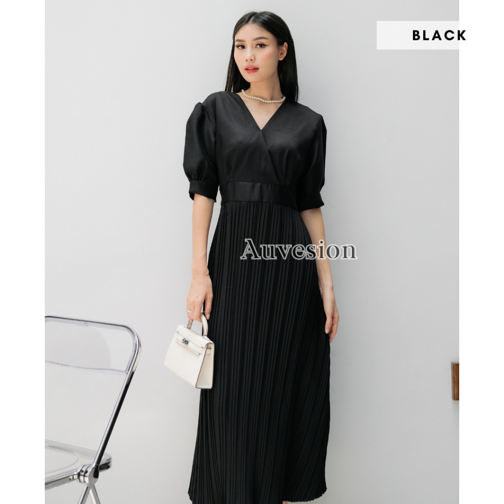 Jual AUVESION Chrisya Pleated 6012 | Midi Dress Wanita Dress Natal ...