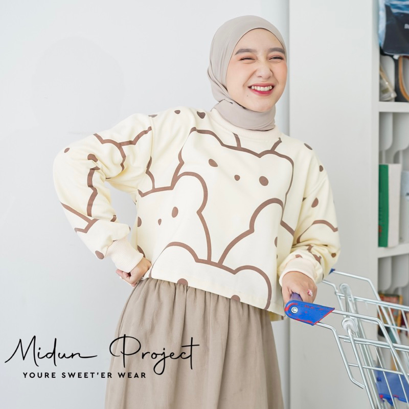 Jual Midun.project - Chimmy Crop Sweater Atasan Wanita Motif Bear ...