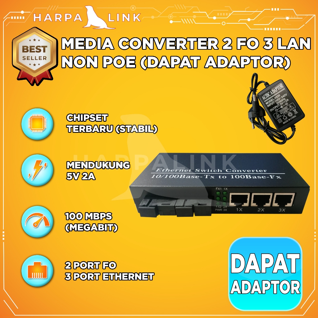 Jual Media Converter 2 FO 3 LAN 2 SC 3 RJ45 2F3E 10/100 Mbps Full Body ...