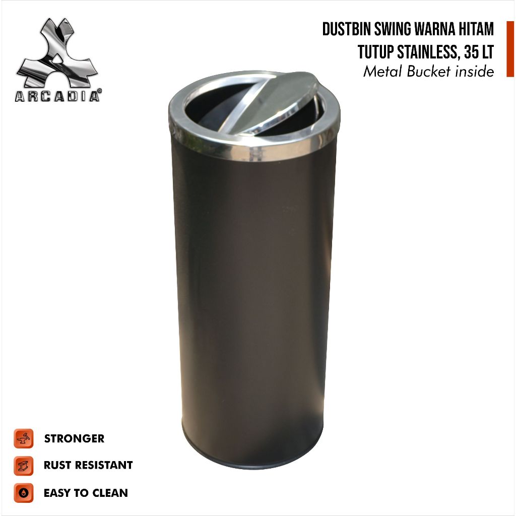 Jual Dustbin swing black, Tempat sampah swing stainless metal bucket 35 ...