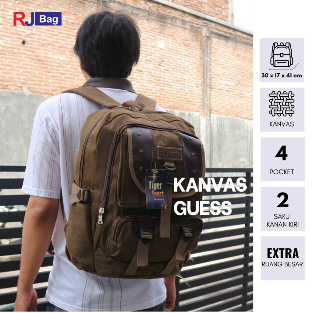 Jual Tas Kanvas Sekolah Anak Backpack Pria Polos Kanvas Coklat Muda ...