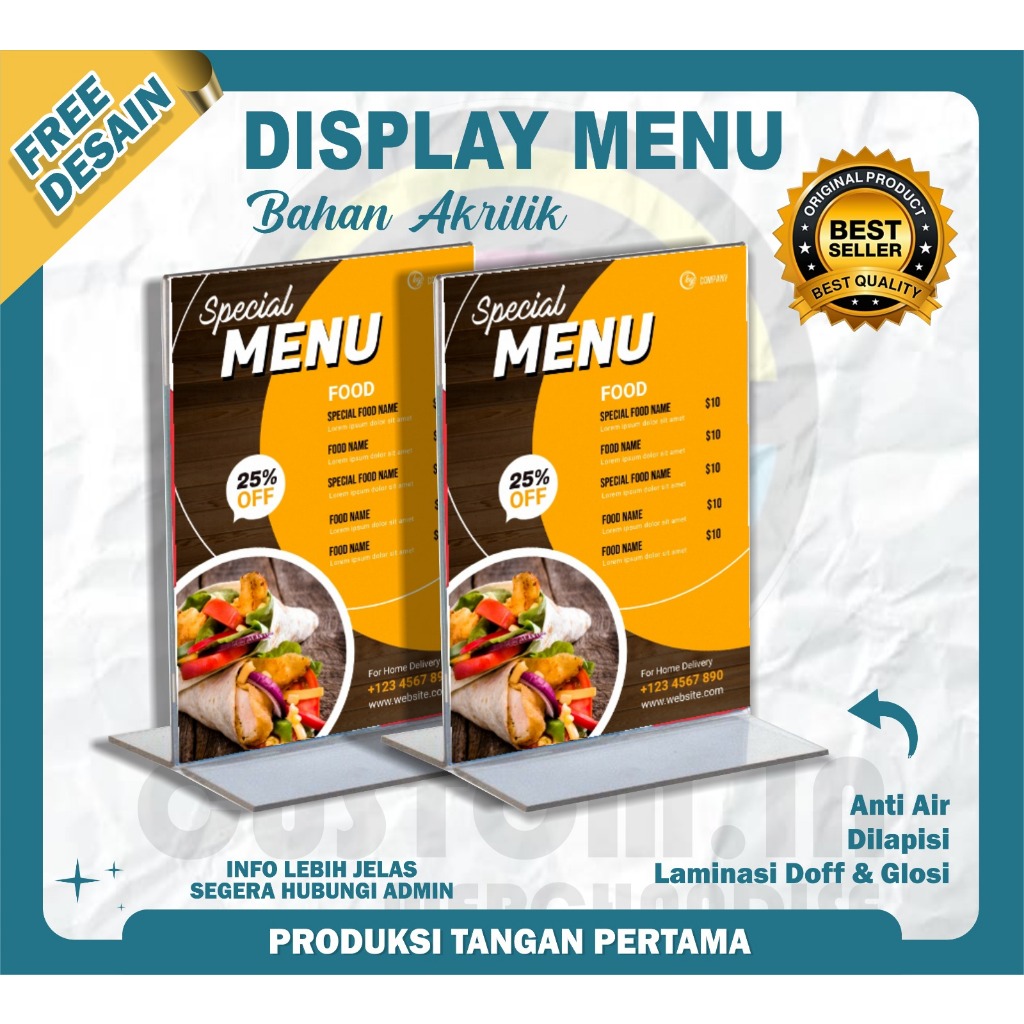 Jual DISPLAY MENU AKRILIK STANDING 2 SISI BERBAGAI UKURAN MURAH ...