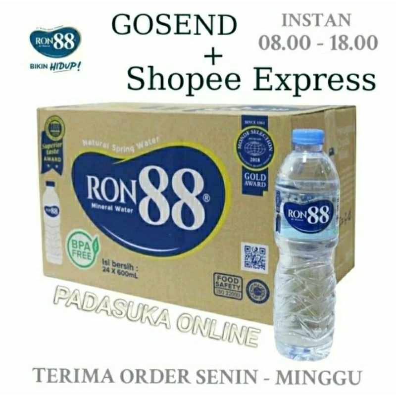 Jual AIR MINUM MINERAL RON 88 600ML ISI 24 BOTOL (1 KARTON) | Shopee ...