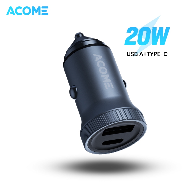 Jual ACOME Car Charger ACC01 Dual Port USB A + Type C PD 20W QC3.0 ...