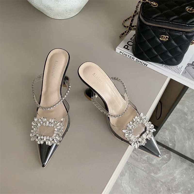 Jual HIGH HEELS WANITA CANTIK SANDAL PESTA KEKINIAN HAK KACA RUNCING ...