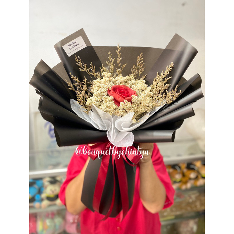 Jual CLAUDETTE BOUQUET - BUKET BUNGA MAWAR SINGLE ROSE ARTIFICIAL DRIED ...