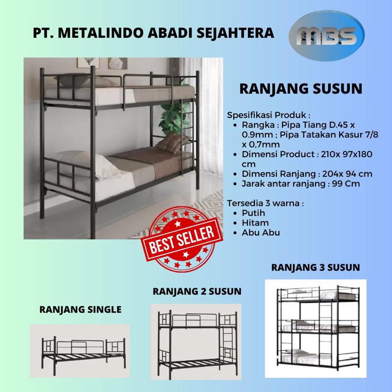 Jual Ranjang 2 Susun MBS Bunk Bed Ranjang Besi susun Tempat Tidur Bunk ...