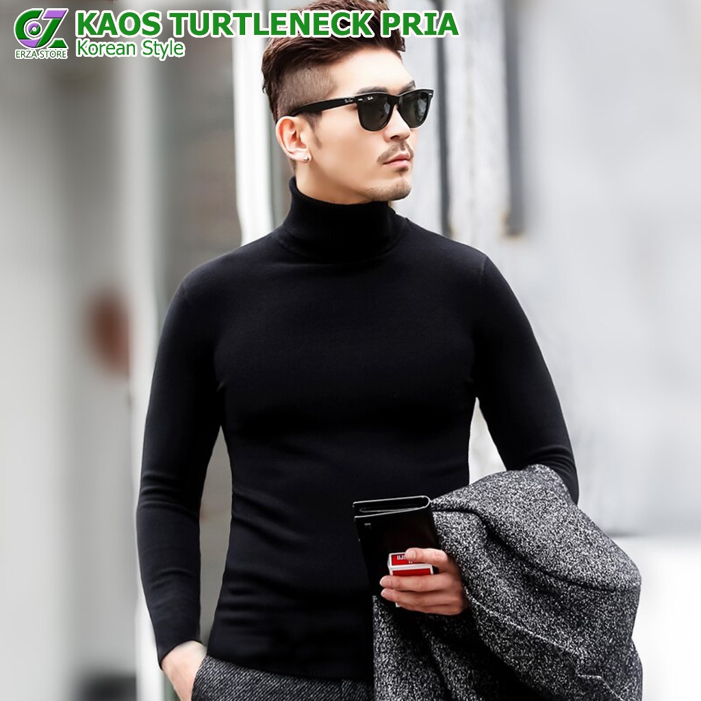 Jual Kaos Turtleneck Pria Lengan Panjang Turtle Neck Korean Style Leher Tinggi Hitam | Shopee ...