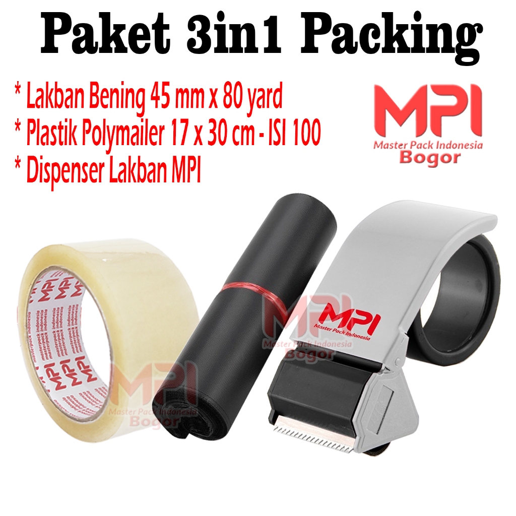 Jual Paket 3in1 Packing - Lakban Bening 80 yard + Plastik Polymailer 17 ...