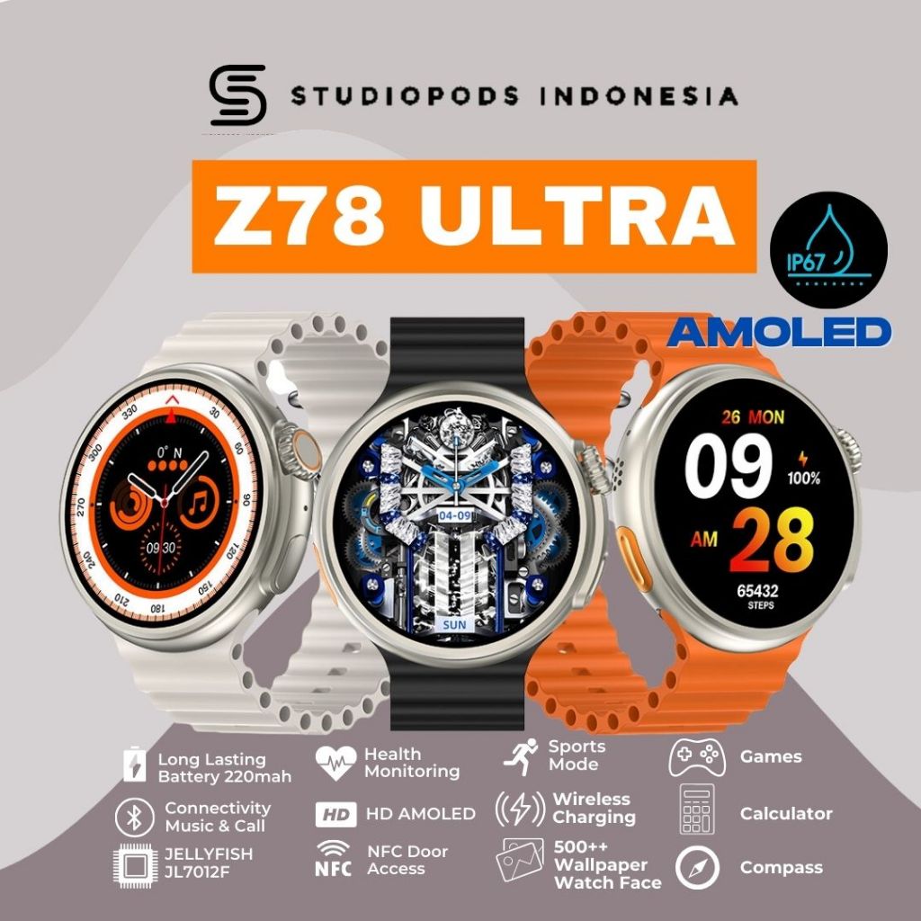 Jual SMARTWATCH Z78 ULTRA AMOLED & NFC Support Android & iOS | Shopee ...