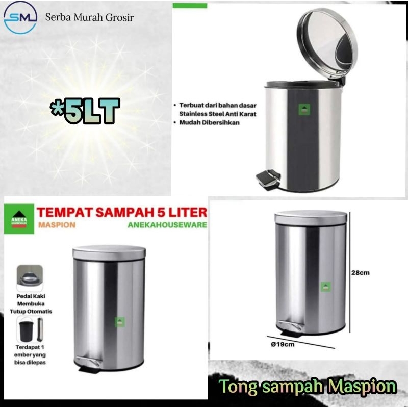 Jual tong sampah/keranjang sampah/tempat sampah/tong sampah maspion injak stenlis 5 liter ...