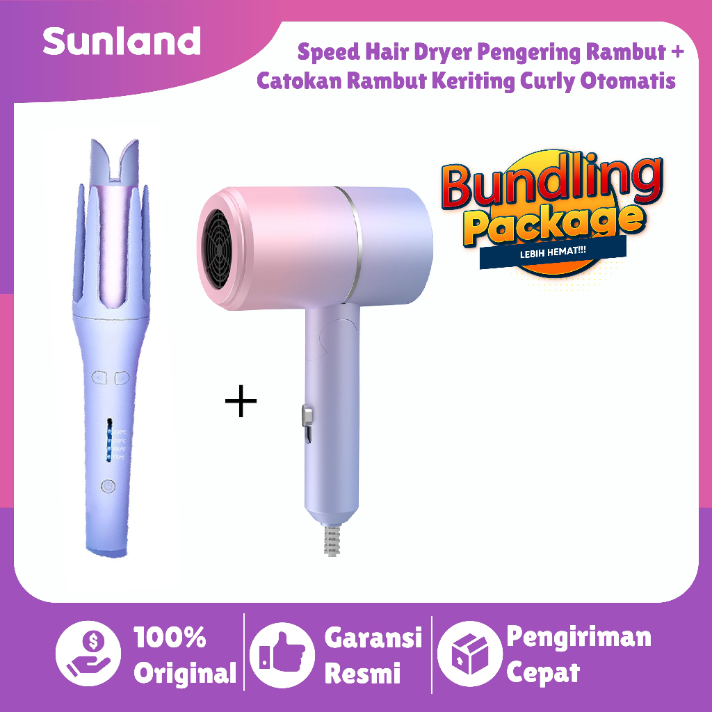Jual SUNLAND Bundling Catokan Rambut Curly Otomatis SCR1 & Hair Dryer ...