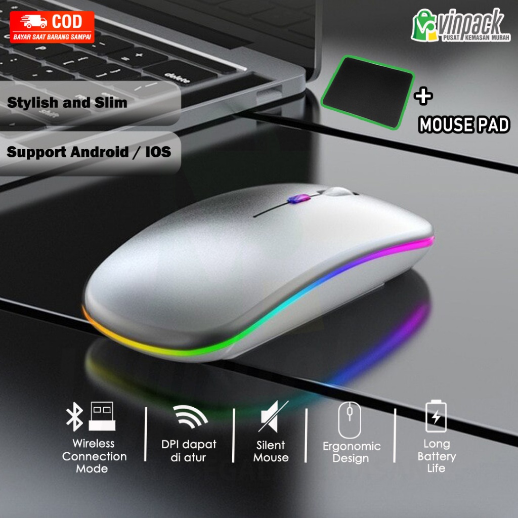 Jual Mouse Wireless Rechargeable Silent Click Slim 2.4G Wireless ...