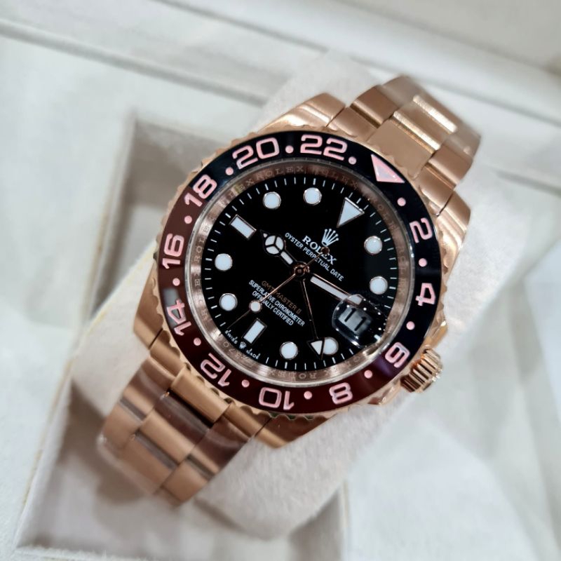 Jual JAM TANGAN SEPANJANG MASA ROLEX GMT MASTER ROOT BEER ROSEGOLD ...