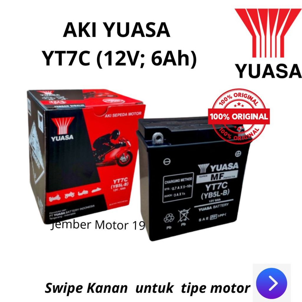 Jual AKI MOTOR/ ACCU MOTOR YUASA YT7C BEBEK SPORT SCOOTER MATIC ...