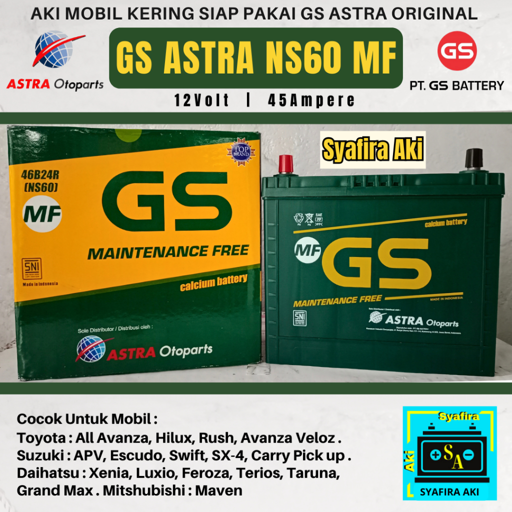 Jual Aki Mobil Toyota Avanza, Rush, Grand Max GS astra MF NS60 Aki Kering 45Amper | Shopee Indonesia