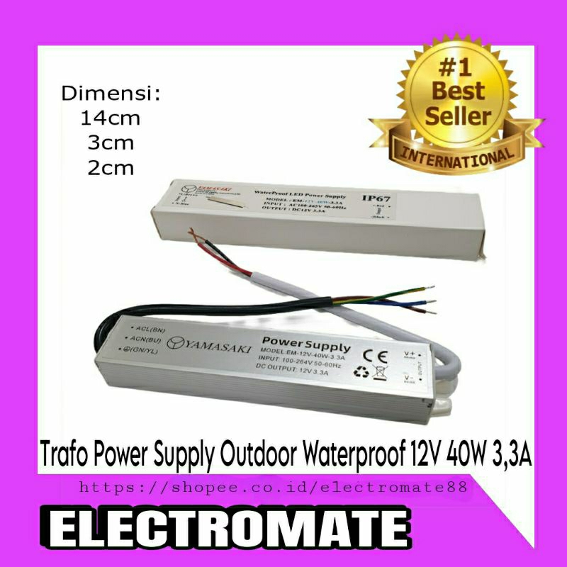 Jual Trafo Power Supply Outdoor Waterproof 12V 40W 3,3A / GARANSI 1 ...
