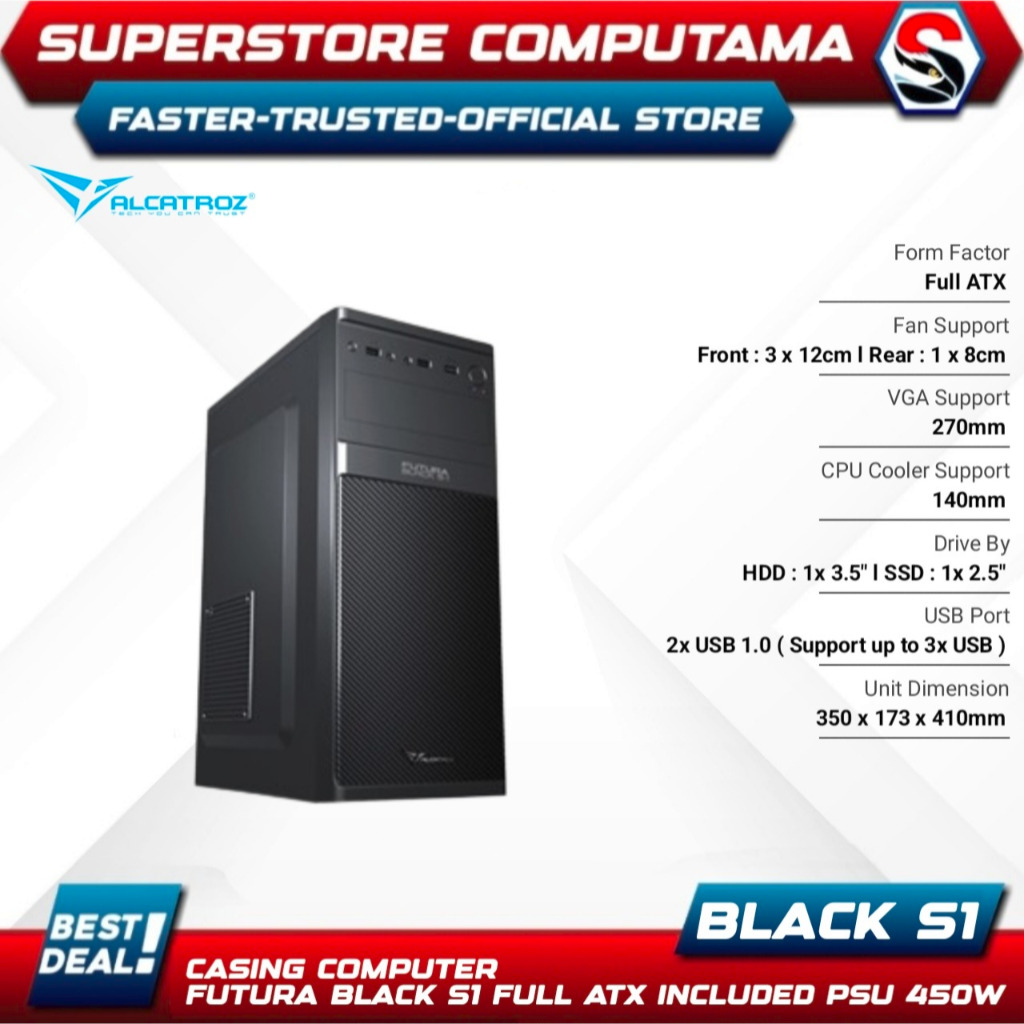 Jual Casing Alcatroz Futura Black S1 Case Full ATX Inclued Power Supply ...