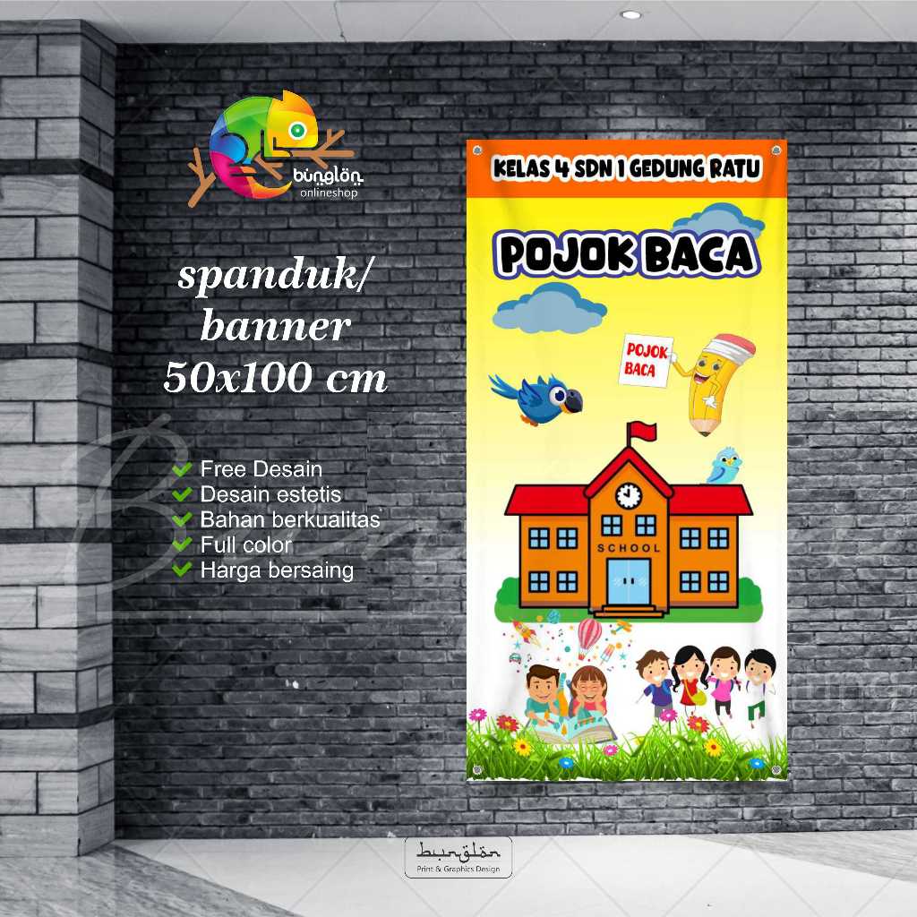 Jual Spanduk Banner 50x100 Pojok Baca Custom Nama Sekolah | Shopee ...
