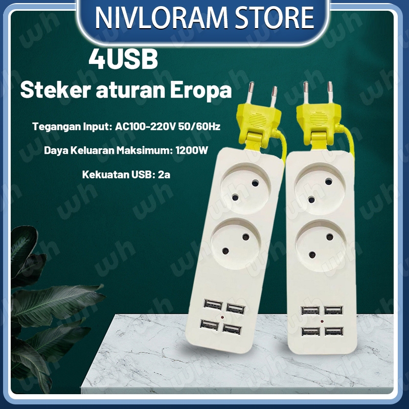 Jual Portable Stop Kontak Travel - 4 USB Port - Kabel 1.5M 2 Lubang Saklar + 4 Port USB Colokan ...