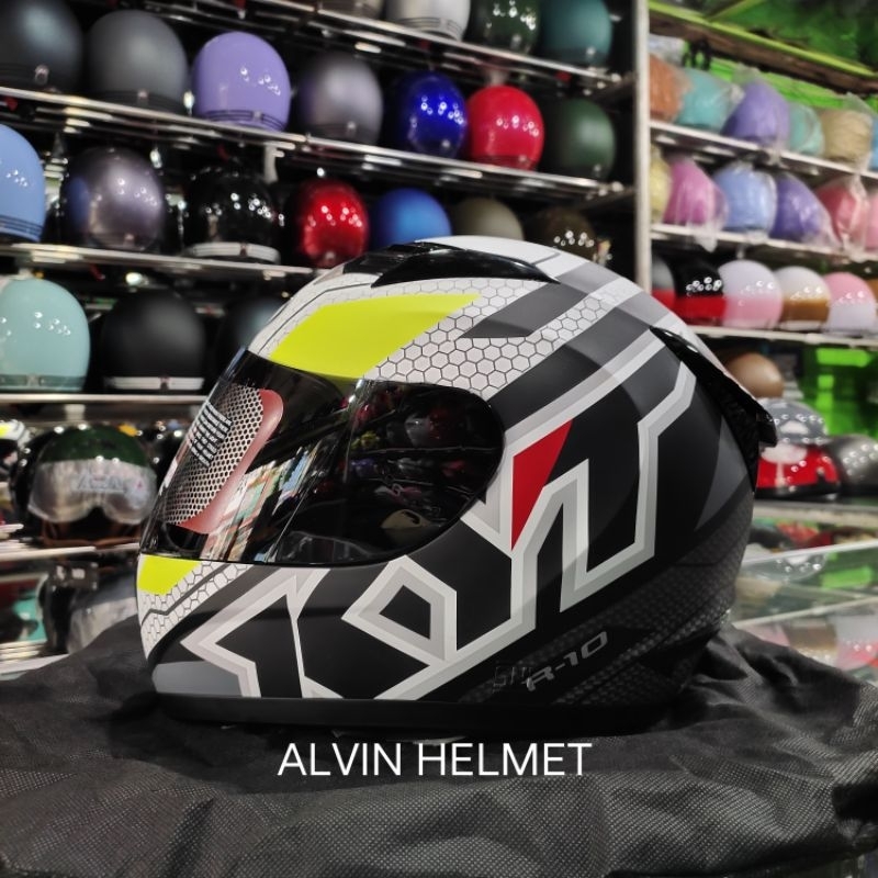 Jual helm full face kyt r10 motif #6 matt black/ yellow fluo / helm kyt ...