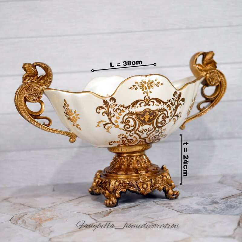 Jual Vas Bunga Keramik Guci Antik Emas Gold Eropa Mewah Import Tempat ...