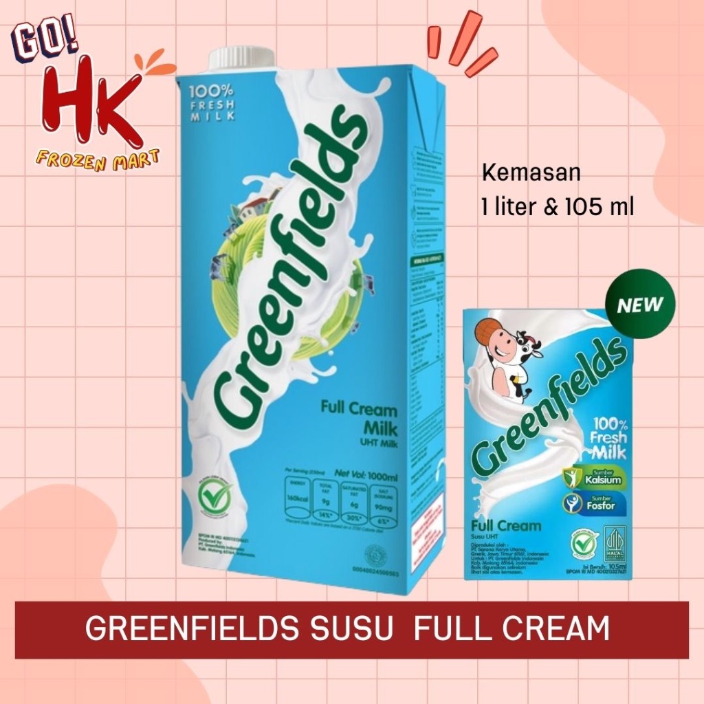 Jual GreenFields Susu UHT FullCream 105ml & 1 Liter | fresh milk HK Frozen Mart | Shopee Indonesia