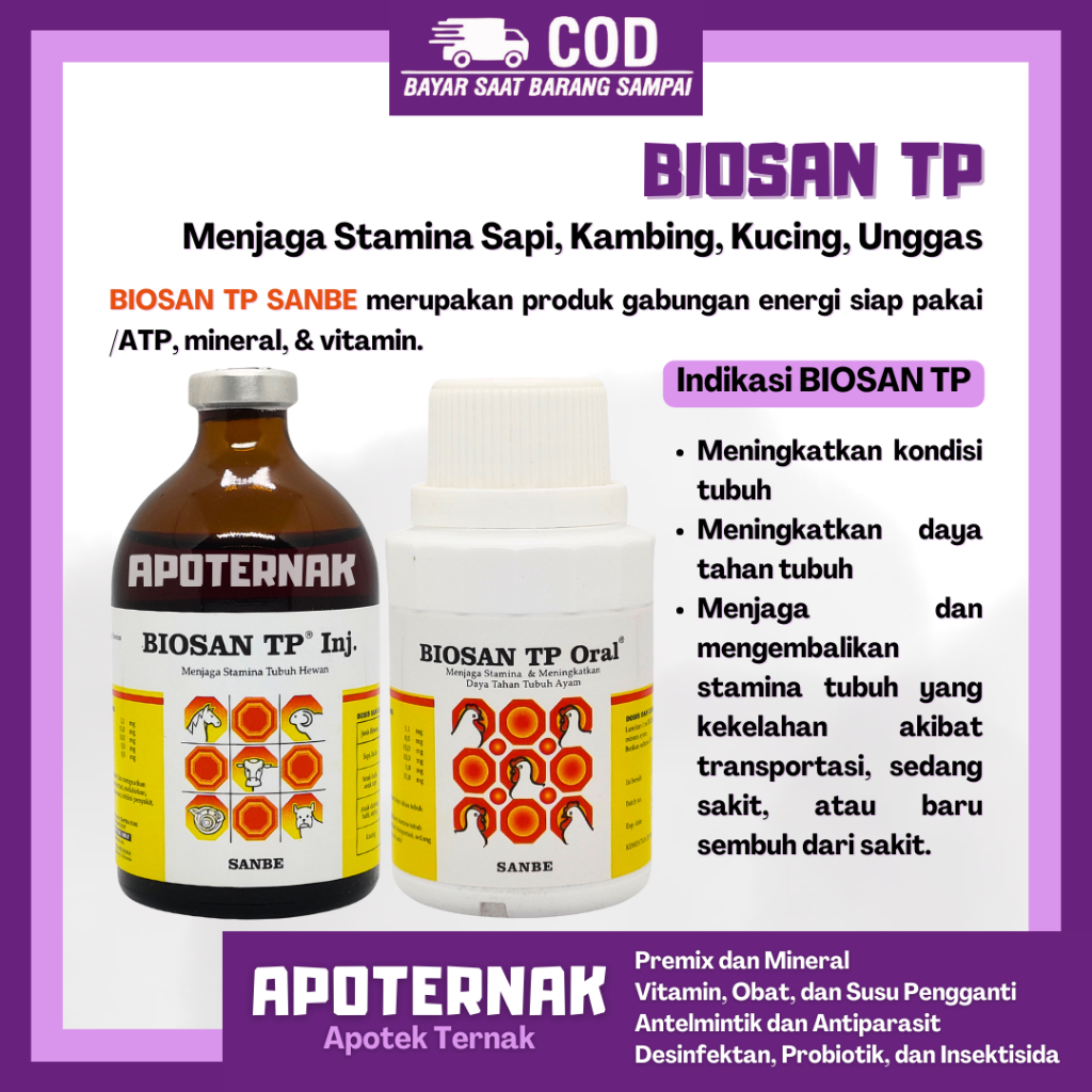 Jual BIOSAN TP Injeksi & BIOSAN TP Oral - Meningkatkan Stamina Daya Tahan Tubuh Hewan Sapi ...