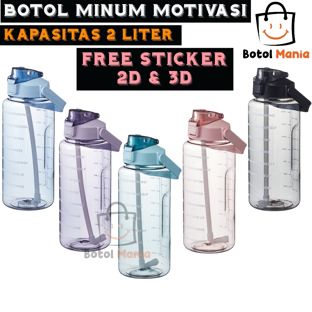Jual BM - BT24 BOTOL MINUM MOTIVASI 2 LITER FREE STICKER 2D & 3D ...
