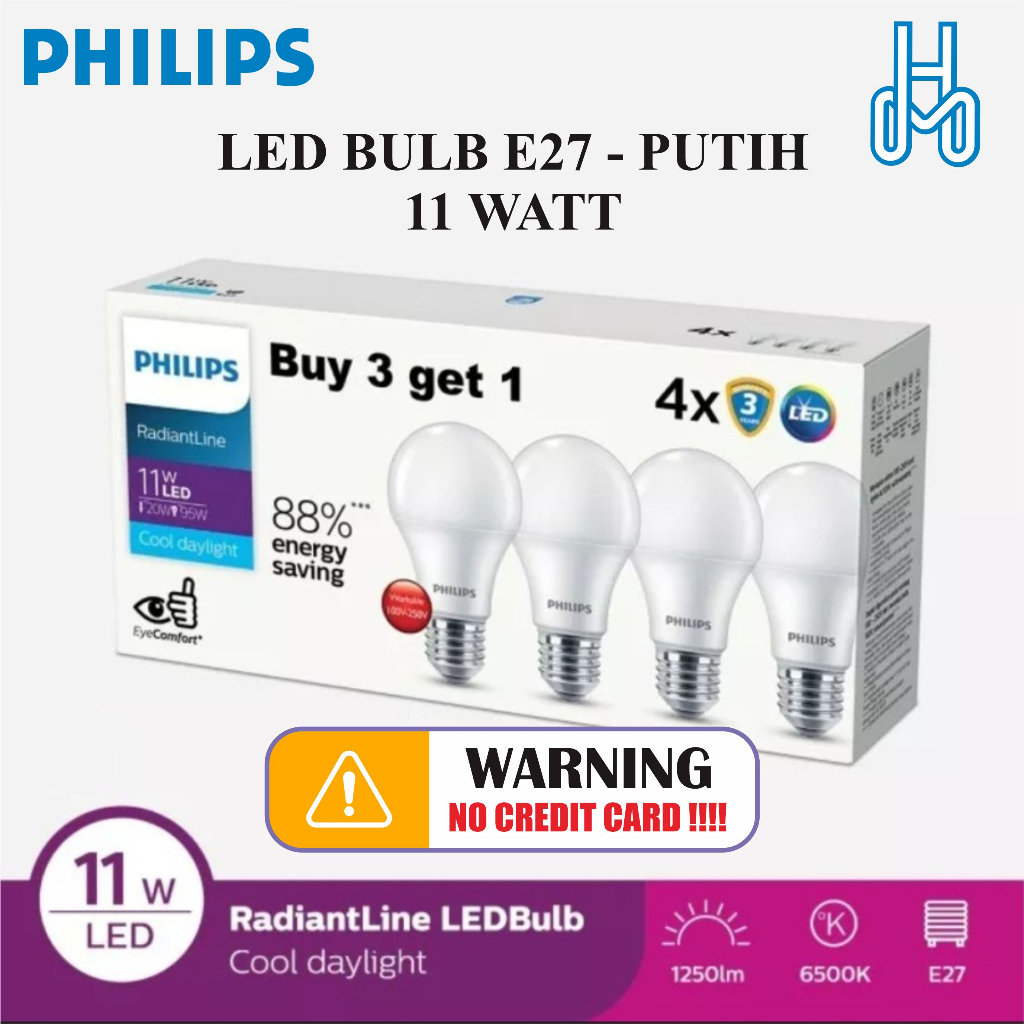 Jual Philips Lampu LED 11W - E27 (Cahaya Putih) Kemasan 3+1 | Shopee ...