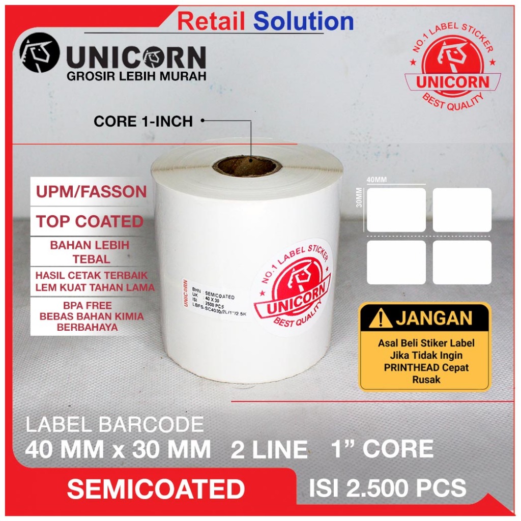 Jual Stiker Label Barcode Semicoat 40x30 mm / 40 x 30 mm / 40x30mm ...