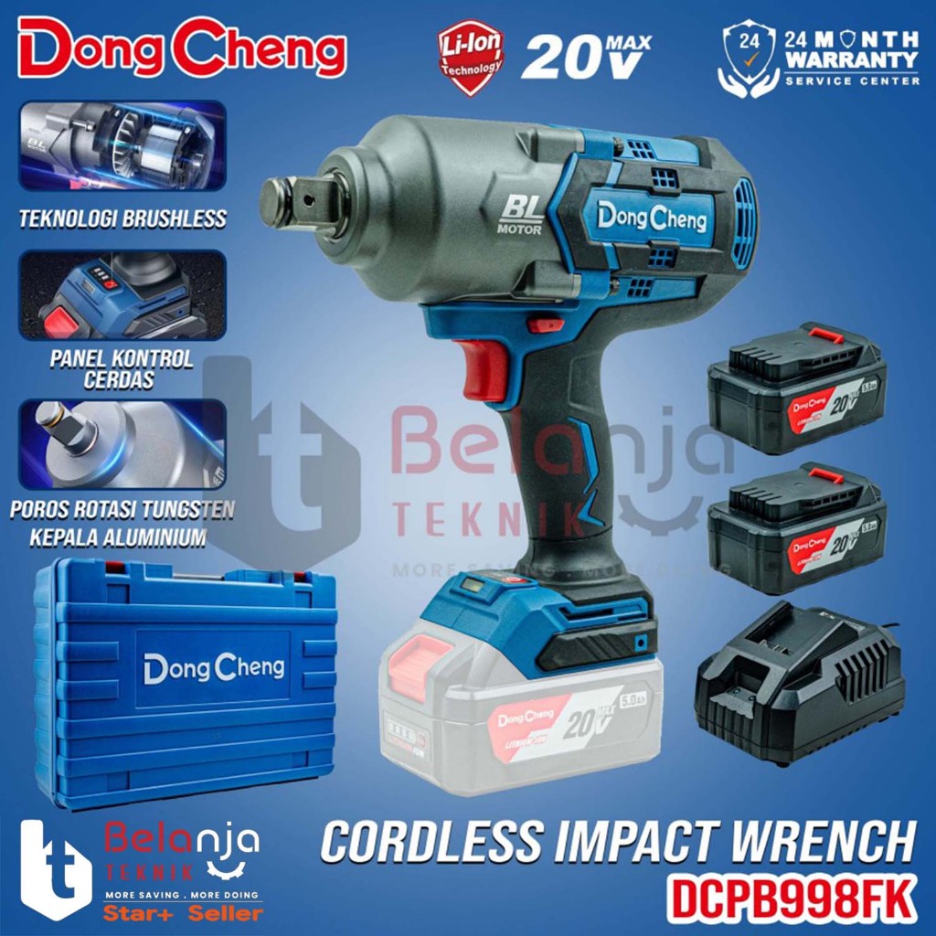 Jual Dongcheng Impact Wrench Baterai DCPB998 FK Mesin Buka Baut 20V SET ...