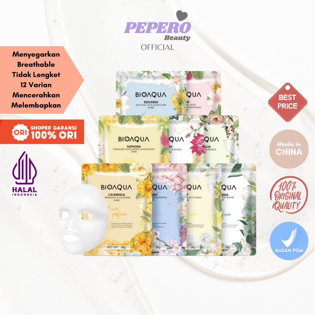 Jual BIOAQUA Sheet Mask Masker Wajah Flowers Series 28g - Bio Aqua Hydrating Essence Face Mask ...
