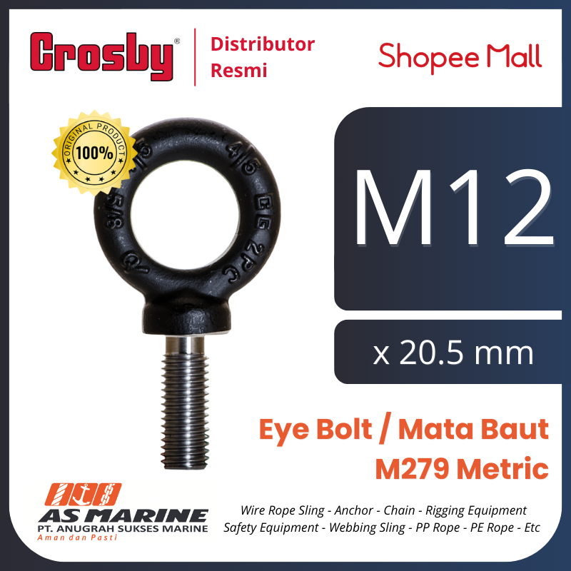 Jual CROSBY USA Eye Bolt / Mata Baut M279 Metric M12 x 20.5 mm 1045869 ...